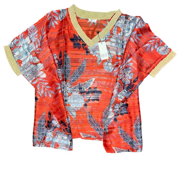 Kaktus | Tops | Kaktus Orange Gold Metallic Vneck Top Swim Coverup Or ...